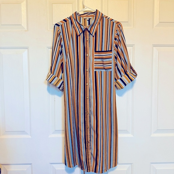 M.P.H. | Dresses | Mph Collection Mustard Pinstripe Shirtdress | Poshmark